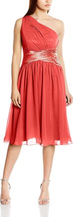 Astrapahl Damen Cocktail Kleid One Shoulder, Knielang, Einfarbig, Gr. 34, Rosa (Koralle)