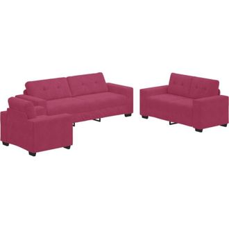 vidaXL Vidaxl - Sofa Set mit Kissen 3 pcs Weinrot 221 x 78 x 80 cm Samt