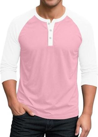 Generic Polo pour homme et adulte, chemise &agrave; manches longues avec bouton 1/4, coupe d&eacute;contract&eacute;e, col rond, t-shirt Henley de couleur unie, t-shirt d&eacute;contract