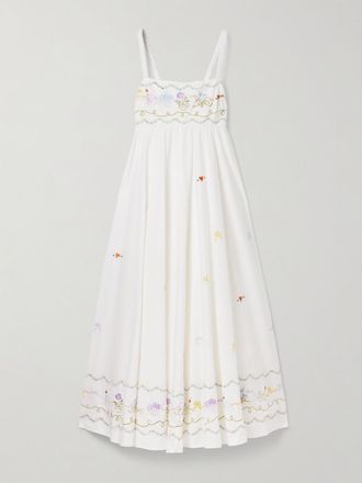 Alemais Giulia Midikleid Aus Biobaumwollpopeline Mit Stickereien Und Raffungen - Creme