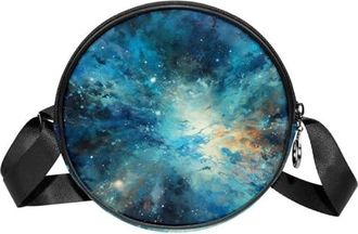 Generic Circle Sac &agrave; bandouli&egrave;re pour femme, petit sac &agrave; bandouli&egrave;re bleu galaxie avec fermeture &eacute;clair, bretelles r&eacute;glables, sac &agrave; main rond d&eacute;contract&eacute; pour