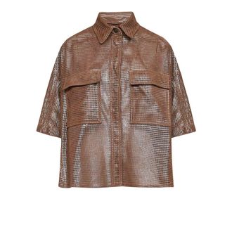 Brunello Cucinelli Femme, Blouses et Chemises, Brun, Taille: 40 FR Chemise en r&eacute;sille de cuir &eacute;tincelant