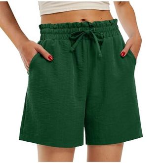 Generic Short en lin pour femme - Taille haute &eacute;lastique - D&eacute;contract&eacute; avec poches - Pantalon de d&eacute;tente pour femme, GN1., XXL