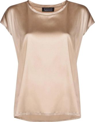 Gianluca Capannolo Femme, Blouses et Chemises, Rose, Taille: 38 FR T-shirt col en V satin&eacute;