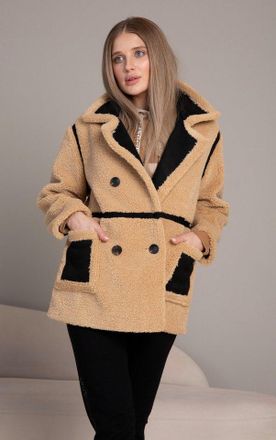 Passioni Winterjacke Teddyfleece Jacke in Beige mit zwei Vordertaschen