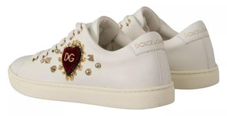 Dolce & Gabbana Womens White Leather Gold Red Heart Sneakers Shoes