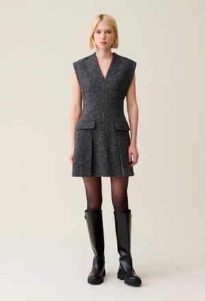 Claudie Pierlot Graues tailliertes Tweed-Kleid
