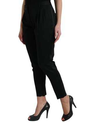 Dolce & Gabbana Womens Black Wool High Waist Cropped Tapered Pants Virgin Elastane