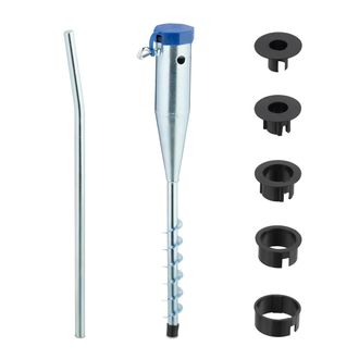 Relaxdays Bodenhülse, für Sonnenschirm & Wäschespinne, zum Eindrehen, 25-55 mm Stangendicke, Bodendübel, Silber/blau