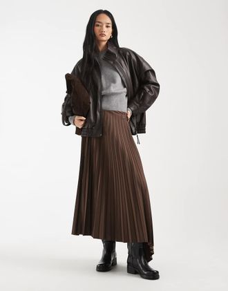 Asos Jupe longue pliss&eacute;e &agrave; ourlet mouchoir - Moka-Brown