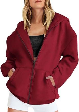 Generic Sweat &agrave; capuche zipp&eacute; pour femme - Veste de surv&ecirc;tement avec capuche - Couleur unie - Basic - Sweat &agrave; capuche - Sweat &agrave; capuche avec fermeture &eacute;clair 