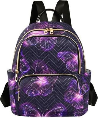 Mnsruu Mini sac à dos pour femme, motif papillon, violet, noir, petit sac à dos tendance pour femme, sac à dos décontracté, Multi334, S