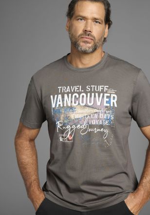 Man's World T-Shirt MANS WORLD, Herren, Gr. 4XL (68/70), grau (dunkel grau), Jersey, Obermaterial: 100% Baumwolle, bedruckt, regular fit, Rundhals, Shirts T-Shirt