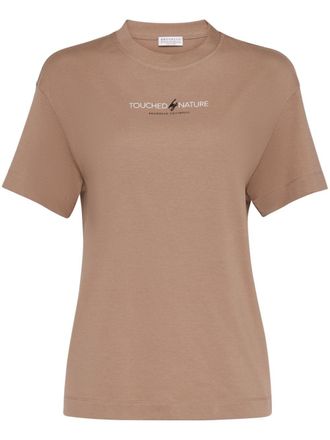 Brunello Cucinelli T-Shirt mit Slogan-Print - Braun