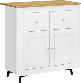 HOMCOM Buffetschrank im modernen Stil mit Schrank mit Türen und 2 Schubladen, Aufbewahrungsschrank für Wohnzimmer, Esszimmer, Abm. 78 x 35 x 80 cm, weiß