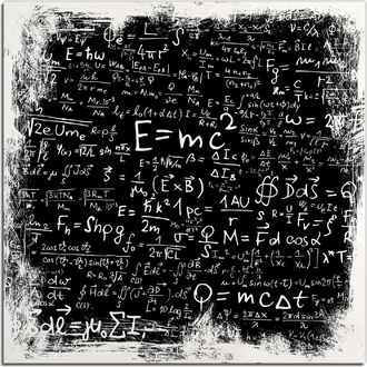 Wallario Wandbild aus Holz Mathematische Formeln Relativitätstheorie - 50 x 50 cm in Premium-Qualität: Brillante Farben