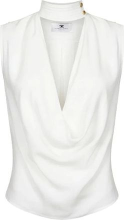 Elisabetta Franchi Femme, Tops, Blanc, Taille: 38 FR Top en georgette de viscose