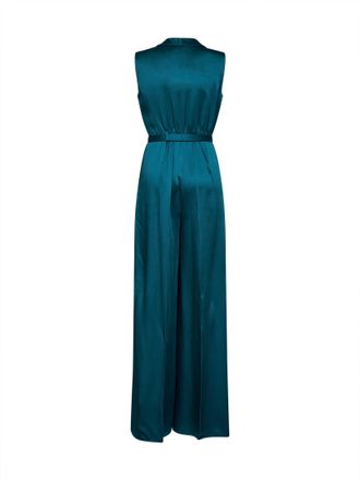 Max Mara Womens Belted Tuxedo Jumpsuit Mseorario Oil Green Acetate Tracksuits