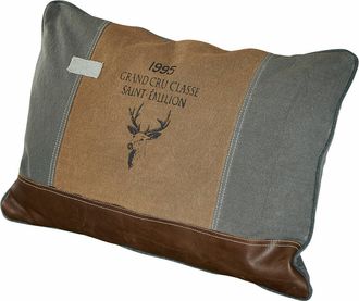 Loberon Kissen Chiron, feine Handarbeit, Hirschprint, rustikaler Charme, Zierkissen, Wohn-Accessoire, Wohntextilien, Baumwoll-Canvas, Büffelleder, braun