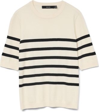 Vero Moda Damen VMSABA Plain SS O-Neck GA NOOS Pullover, Birch/Stripes:W Black, Medium