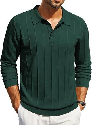 Coofandy Pull Col Polo Homme Tricoté Manche Longue Pull Hiver Coupe Ajustée Élégant Décontracté Vert M