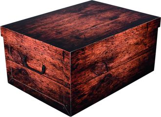 Kreher XXL Dekokarton, Aufbewahrungsbox mit Deckel und Griffen. 45 Liter Volumen. Verschiedene Motive (Holz Dunkelbraun)