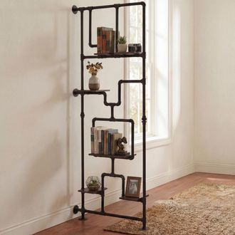 Mendler Raumteiler mit Regal HWC-P10, Wohnregal Ablageregal, Industrial Metall Melamin MVG 203x80x20cm - Dunkelbraun