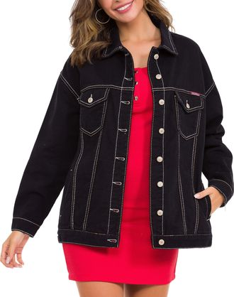 Cipo & Baxx Damen Jacke WJ211 Schwarz - Klassische Jeansjacke im Modernen Casual Streetwear Look mit Knopfleiste & Brusttaschen - Vielseitige Übergangsjacke für A