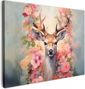 MuchoWow © Leinwand 70x50 cm Deko Schlafzimmer Aesthetic Leinwandbilder Wohnzimmer Gemälde Foto Geschenk Living Room Decoration Hirschkopf Wanddeko Hirsch Bild
