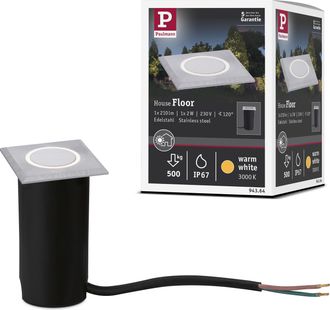 Paulmann 94364 LED Außenleuchte Bodeneinbauleuchte IP67 eckig incl. 1x2 Watt Edelstahl gebürstet Außenlampe Edelstahl, Kunststoff 3000 K
