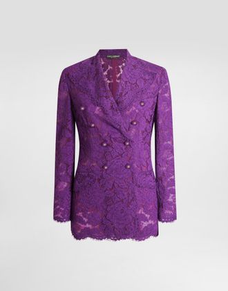 Dolce & Gabbana Double-breasted Cordonetto Floral Lace Jacket - Frau Blazer Purple 46