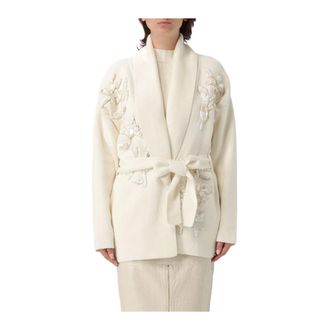 Golden Goose Femme, Pulls, Beige, Taille: 36 FR Cardigan en maille brodée