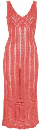 Twinset Femme, Robes, Rouge, Taille: 42 FR Robe Tricot&eacute;e Ray&eacute;e &agrave; Col en V