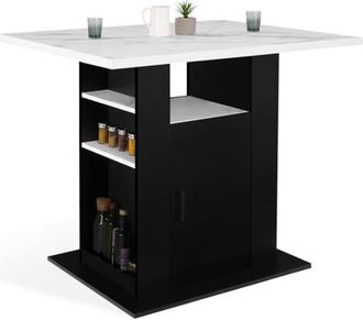 IDMarket Ilot Central UGO 110 cm Effet marbre et Noir Alaska avec rangements