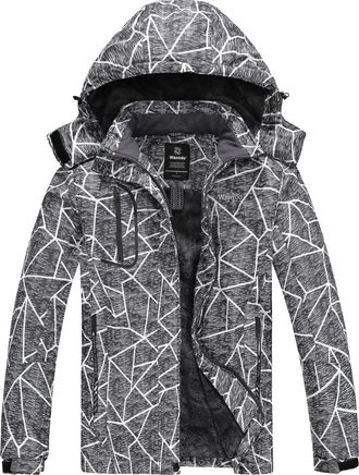 Wantdo Damen Berg Ski Jacke W&auml;rmer Winter Fleece M&auml;ntel Wasserdichter Atmungsaktive RegenM&auml;ntel Outdoor Kapuzen Windbreaker Jacken Graue Flora S