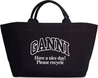 Ganni sac à main à logo imprimé - Noir