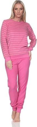 Normann Pyjama en tissu &eacute;ponge pour femme avec poignets - Aspect ray&eacute; - &Eacute;galement en grande taille - Couleur : rose - Taille : 40-42