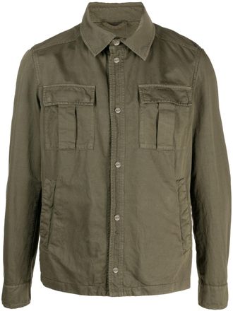 Herno chemise en coton m&eacute;lang&eacute; &agrave; boutonni&egrave;re - Vert