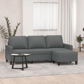 vidaXL 3-Sitzer-Sofa mit Hocker Dunkelgrau 180 cm Stoff - Vidaxl