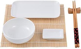 Masterpro BGMP-11010 Set DE 12 PIEZAS (PORCELANA + Bambu + Madera) BERGNER COLECCIÓN Foodies Sushi-Teller, Verbindung, Porzellan/Bambus/Holz