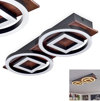 HOFSTEIN LED Deckenleuchte Taboneira, Deckenlampe aus Metall/Holz/Kunststoff in Schwarz/Dunkelbraun/Weiß, Leuchte im modernen Design, 2-flammig, 12 Watt, 1300 