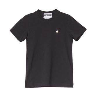 Moschino Schwarzes Entenbesticktes T-Shirt mit Kurzen &Auml;rmeln - - Tops - Damen - Schwarzk - M