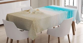 Abakuhaus Muscheln Tischdecke, Pastell-Strand-Szene, Schmutzabweisent mit Modernster Druck Technologie Waschbar Klare Farben, 140 x 240 cm, Beige Türkis