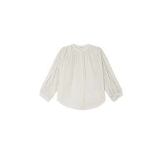 Sessun Gestreifte- seidige Bluse mit Ballon&auml;rmeln - - Blouses & Shirts - Damen - Wei&szlig; - L