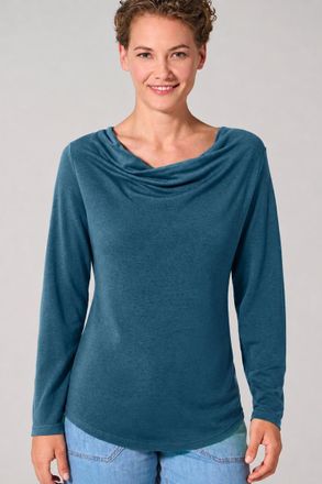 Hempage Hempage Damen vegan Langarmshirt Mit Wasserfallausschnitt Reef Teal