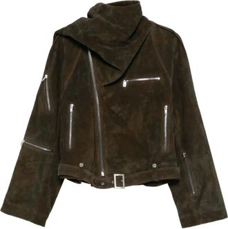 Rick Owens veste de moto à fermeture asymétrique - Marron