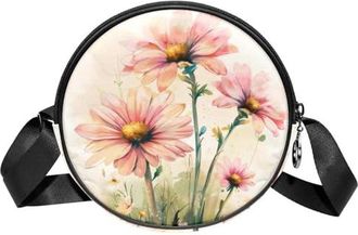 Generic Sac &agrave; bandouli&egrave;re rond pour femme, motif fleurs mignonnes avec fermeture &eacute;clair, bretelles r&eacute;glables, sac &agrave; main rond d&eacute;contract&eacute; pour femmes et fille