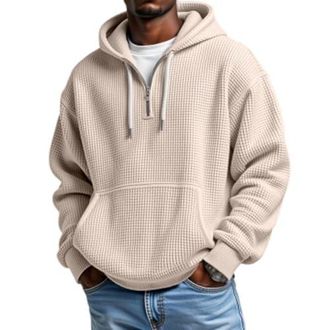 Generic Sweat &agrave; capuche d&eacute;contract&eacute; &agrave; manches longues et fermeture &eacute;clair gaufr&eacute;e de couleur unie pour homme, ample et confortable, abricot, XXL