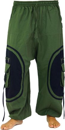 Guru Shop Goahose, Herren Yoga Hose, Bequeme Freizeithose - Olive/schwarz, Baumwolle, Size:L/XL