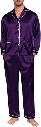 Generic Ensemble de pyjama en satin de soie pour homme - Haut &agrave; manches longues boutonn&eacute; avec pantalon long - Ensemble de pyjama en soie l&eacute;ger, doux et confor